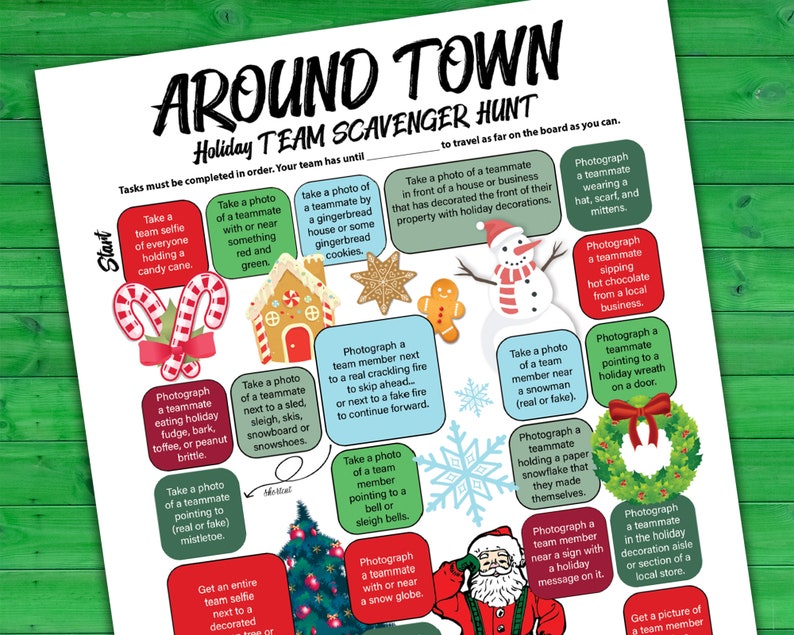 Around Town Holiday Team Scavenger Hunt Printable Activity, Competitive ...