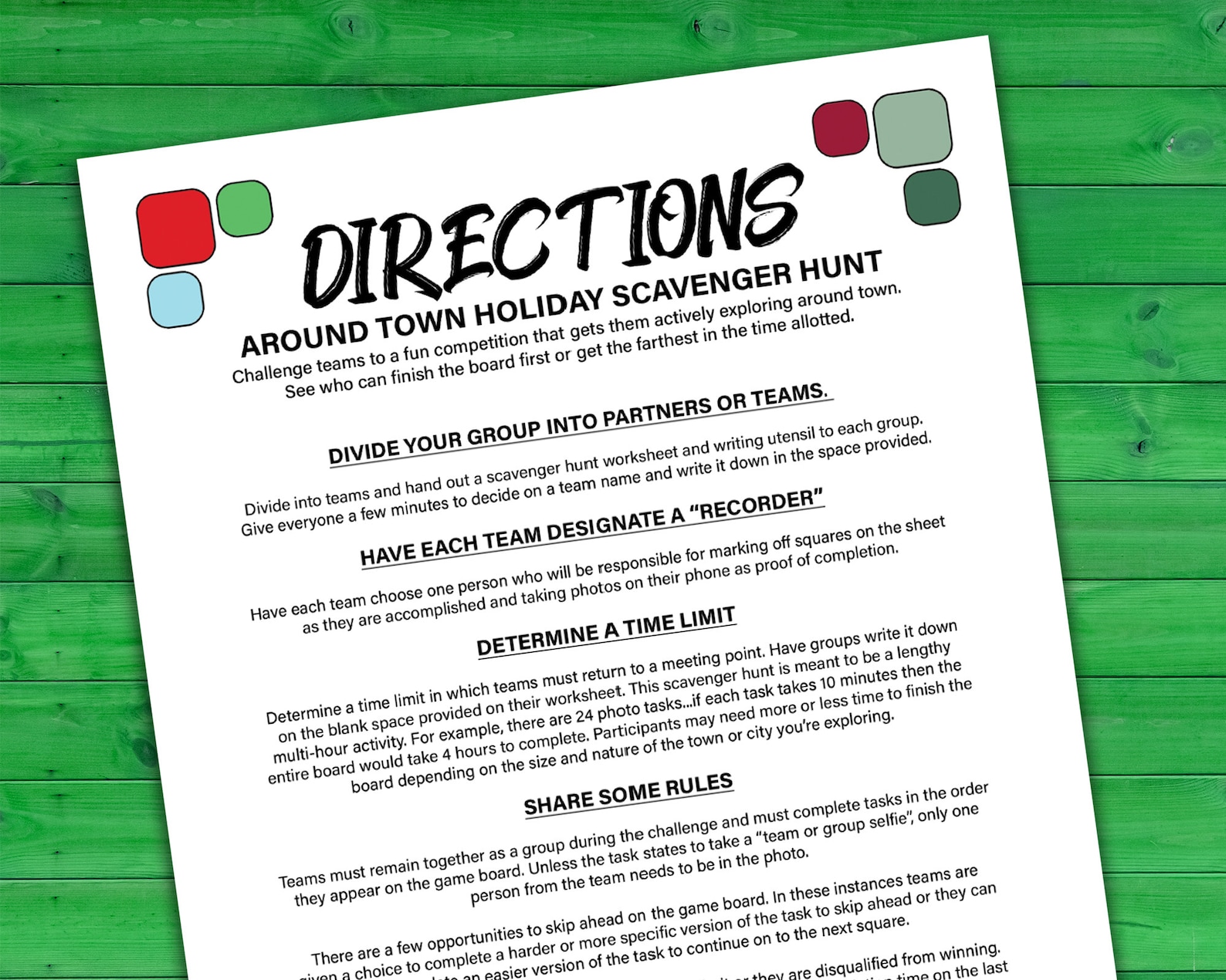 Around Town Holiday Team Scavenger Hunt Printable Activity, Competitive ...