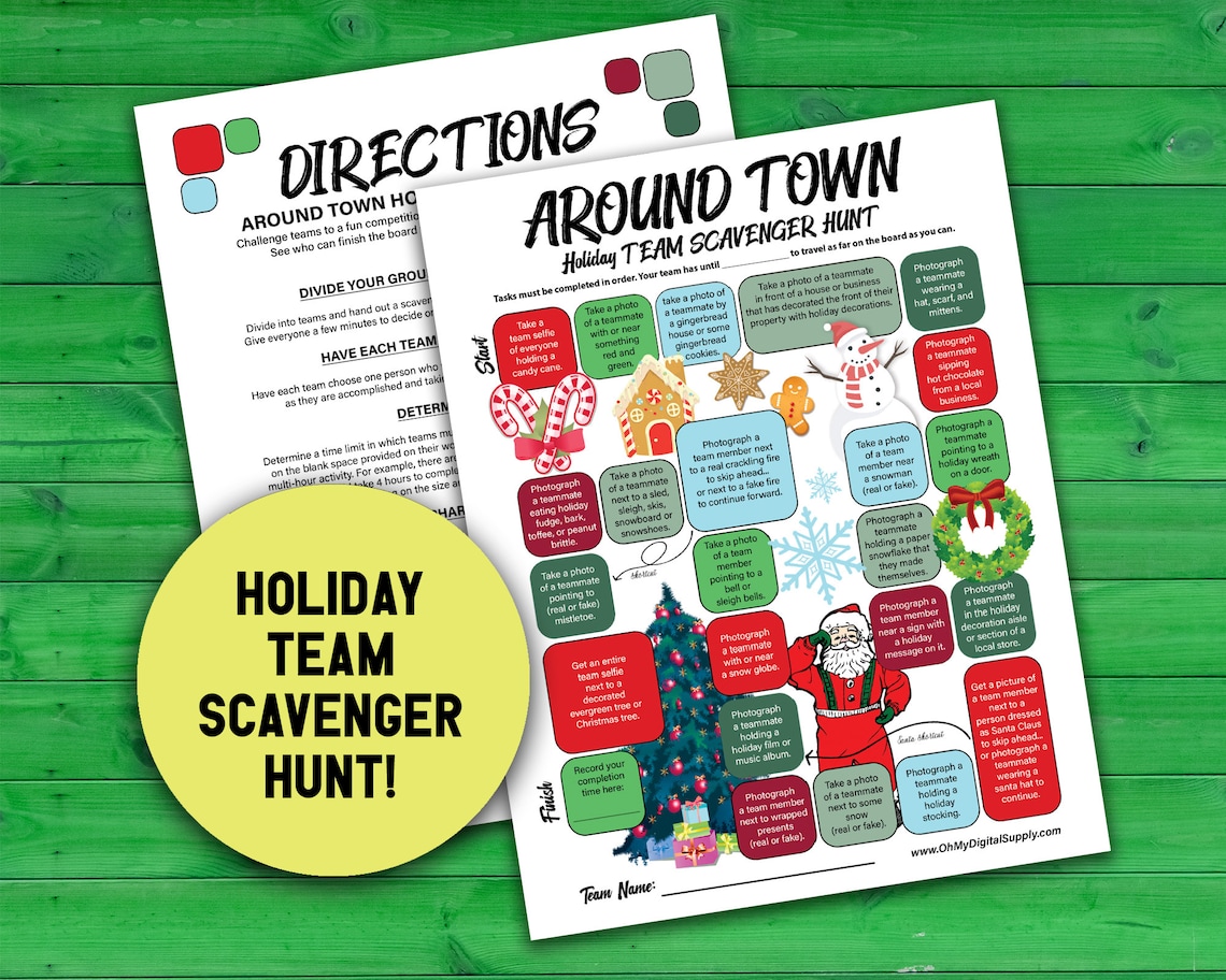Around Town Holiday Team Scavenger Hunt Printable Activity, Competitive ...