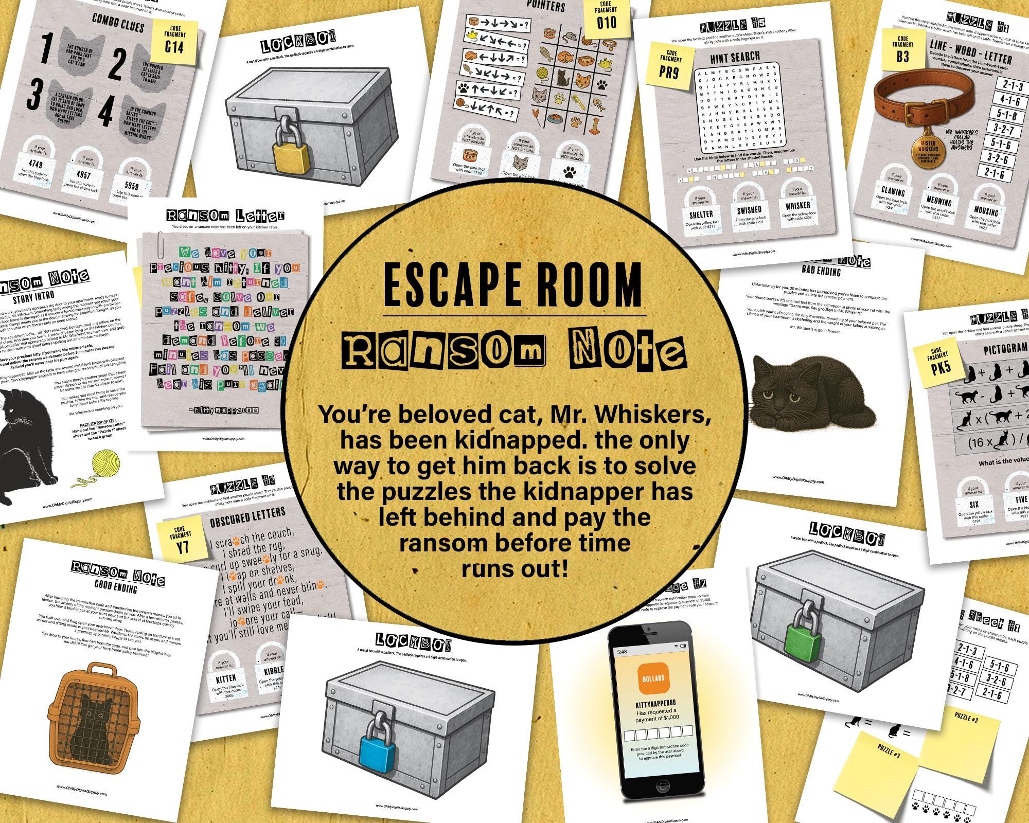 Escape Room: Ransom Note, Cat Themed 30 Minute Group Team Building ...