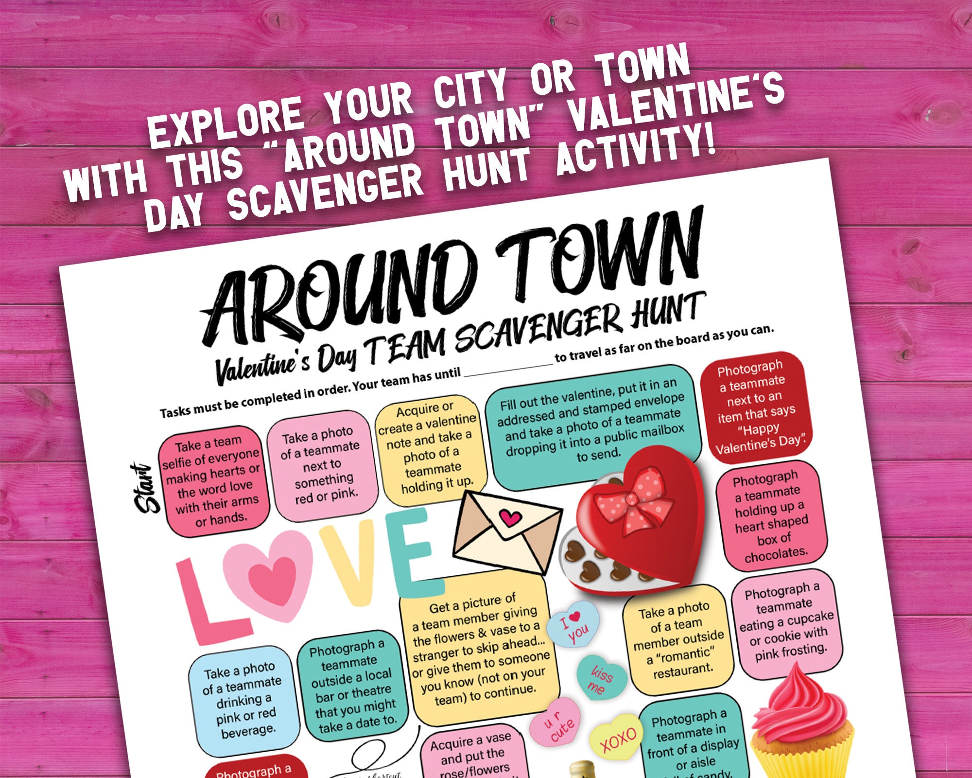 Around Town Valentine's Day Team Scavenger Hunt Printable, Competitive ...