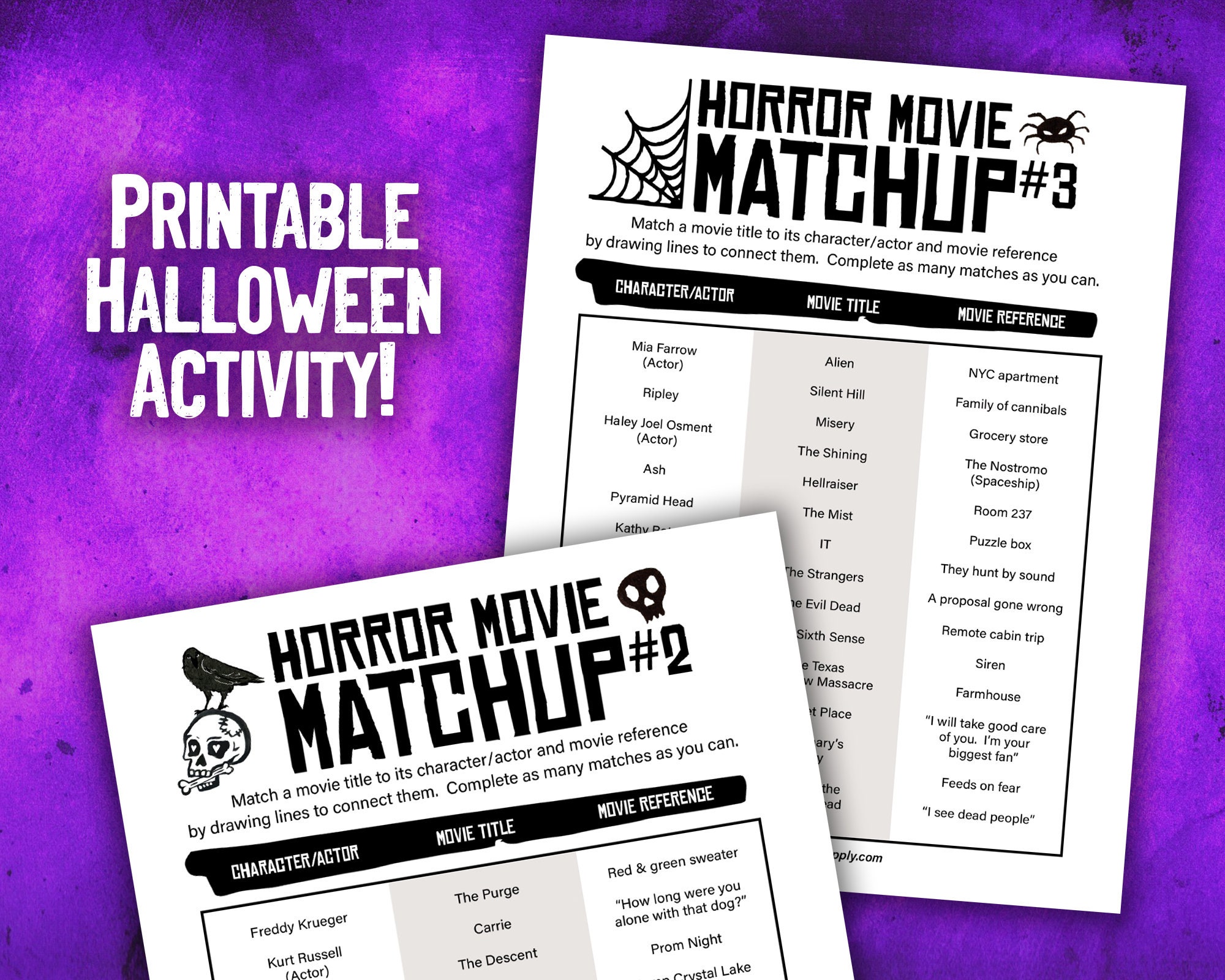 Horror Movie Matchup Printable Halloween Matching Game, Horror Film ...