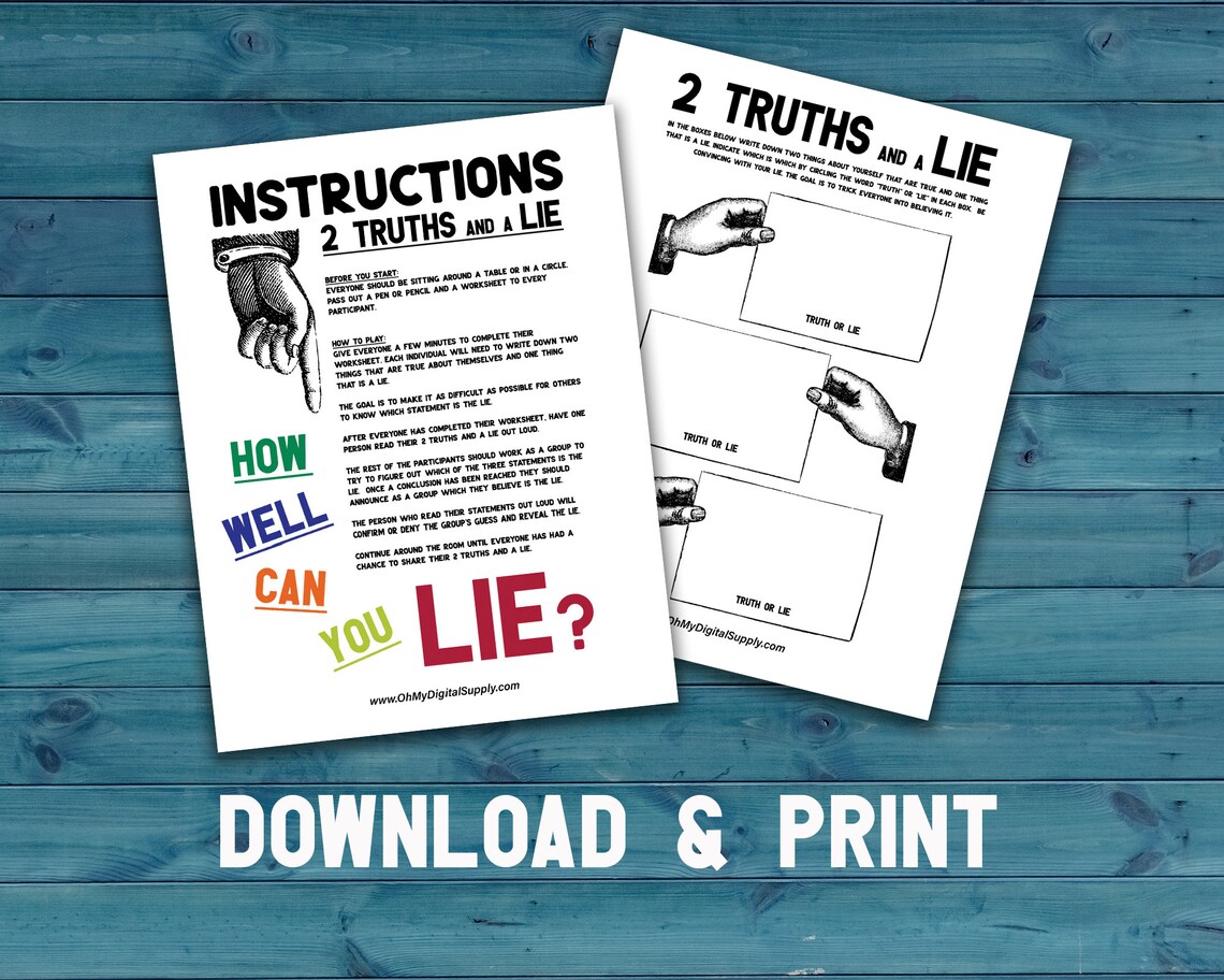 2 Truths and a Lie Printable Group Communication Game Group Ice Breaker ...