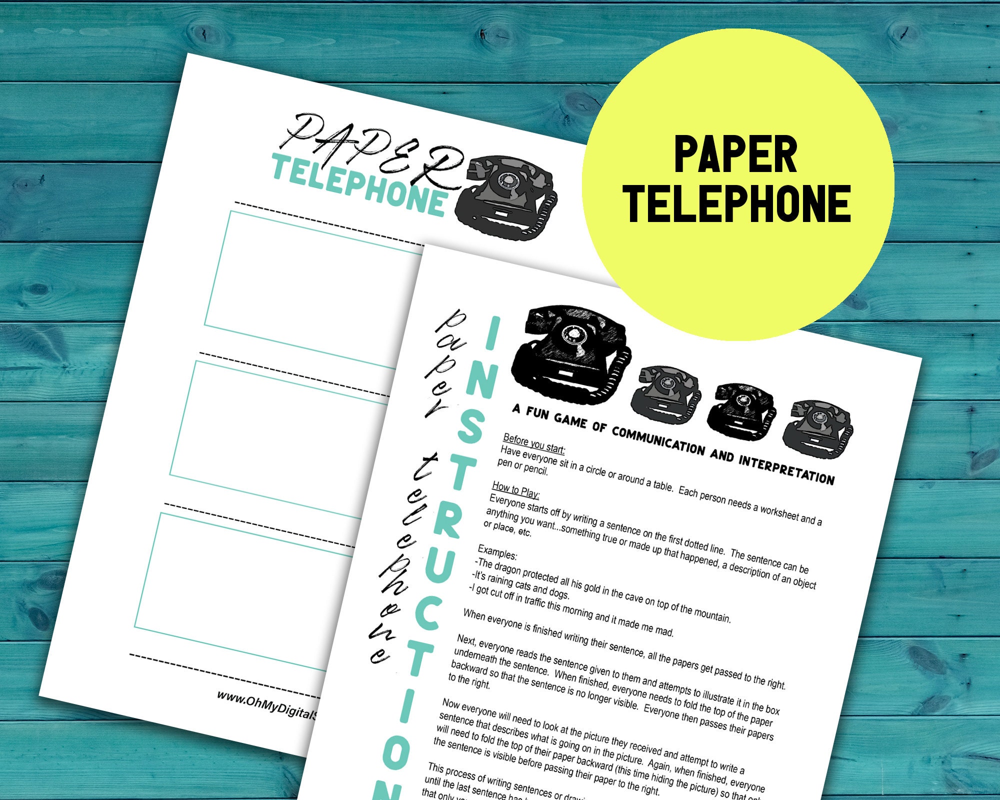 Paper Telephone Printable Group Communication Game Telephone Pictionary ...