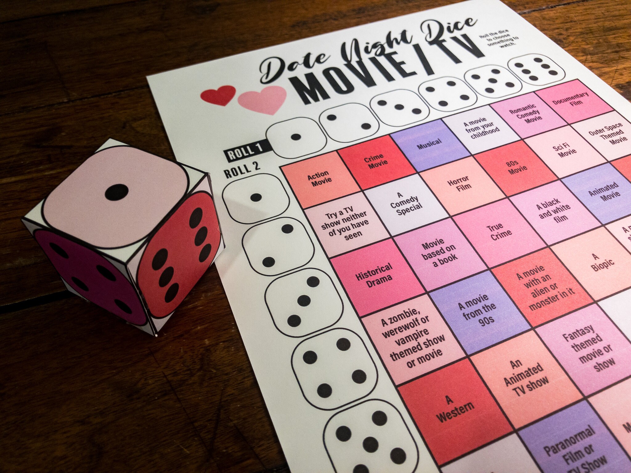 Date Night Dice Roll Game for Couples, Printable PDF Decision Making ...