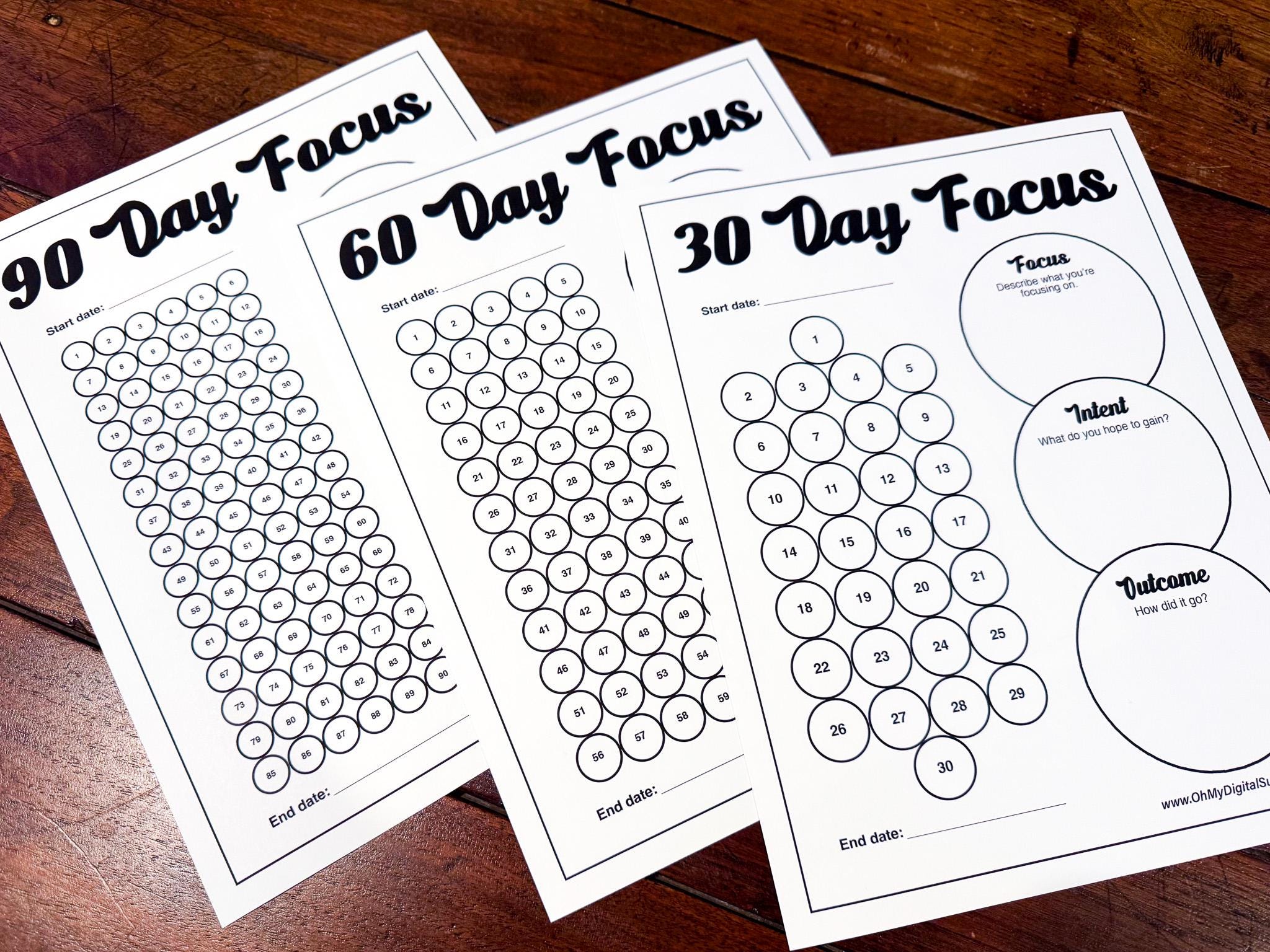 30, 60, 90 Day Focus Daily Tracker Printable for Personal Goals, Habits ...