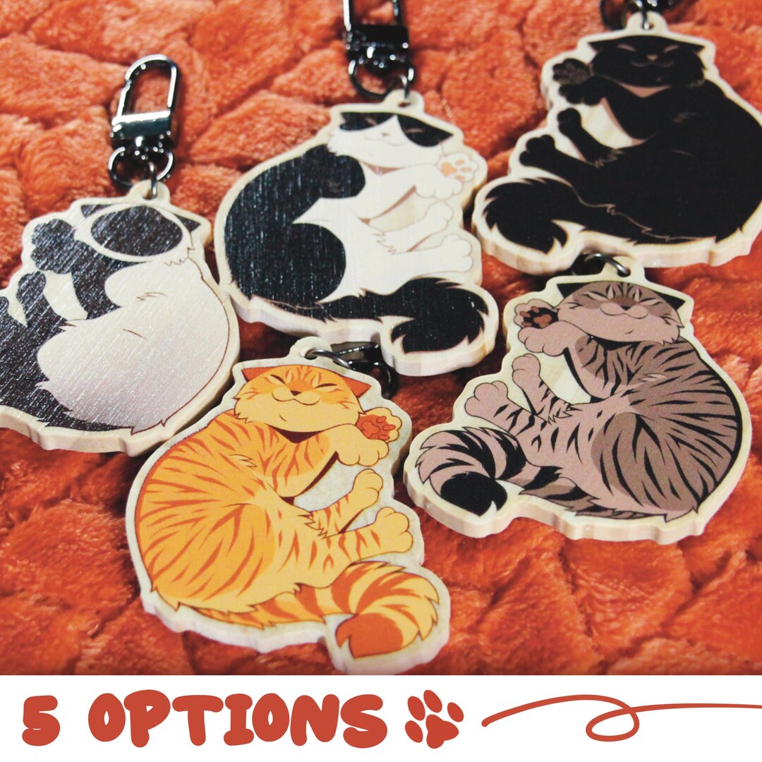 Wooden Cat Keychains - Longhair Natural Wood Charms for Pet Owner ...