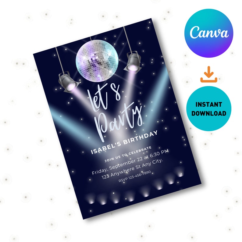 Editable Dance Birthday Party Invitation, Disco Theme Party ...