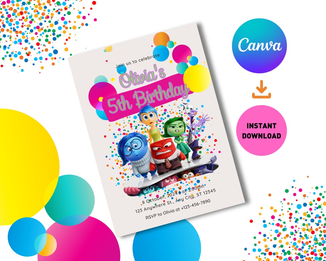 Invitación de cumpleaños digital Inside Out 2, invitación de cumpleaños ...