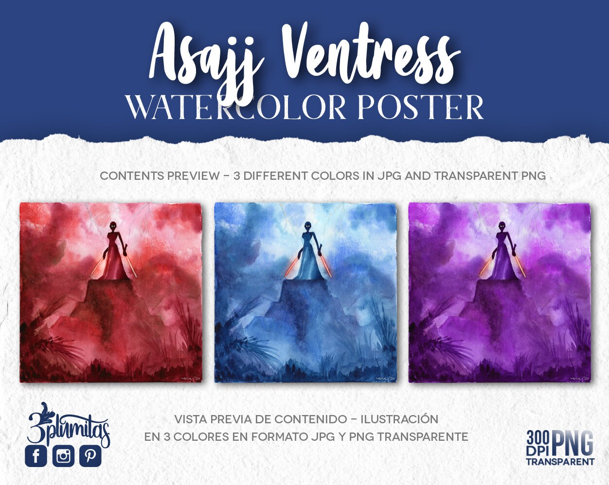 ASAJJ VENTRESS Star Wars Poster Watercolor Painting Illustration Ready ...