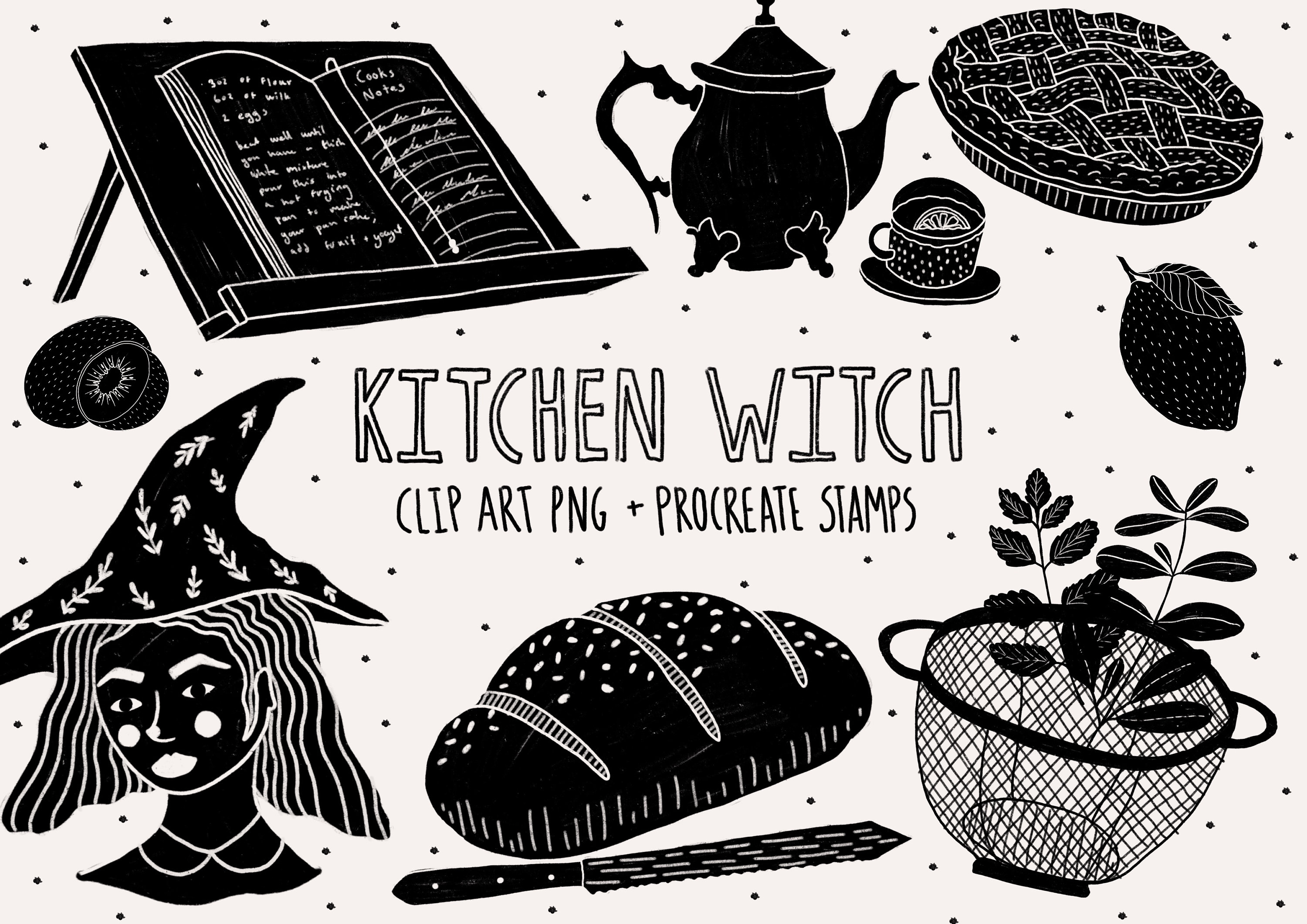 Kitchen Witch Clipart, Witches Procreate Stamps, Magic Clip Art ...