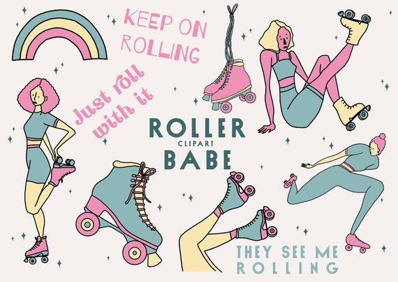Roller Babe Clipart Roller Skating Girl Skater Clip Art | Etsy