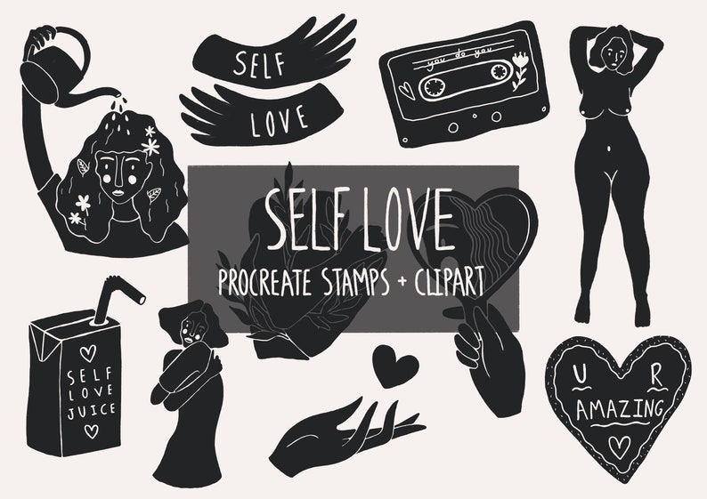 Self Love Procreate Stamps and Clip Art, Valentines Illustrations, Love ...