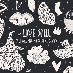 Love Spell Clipart, Witch Procreate Stamps, Witch Clipart, Love Potion ...