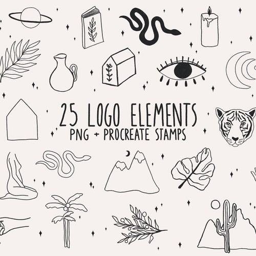 Line Art Logo Elements Illustrated Clipart Mystic Procreate - Etsy