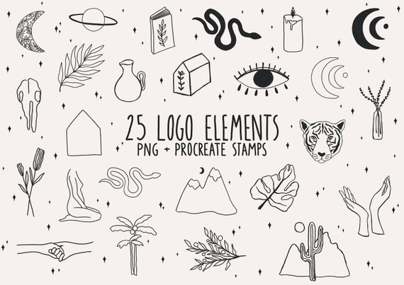 Line Art Logo Elements Illustrated Clipart Mystic Procreate - Etsy