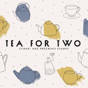 Tea for Two Clipart and Procreate Stamps, Afternoon Tea Collage Kit, Tea Party Downloadable ...