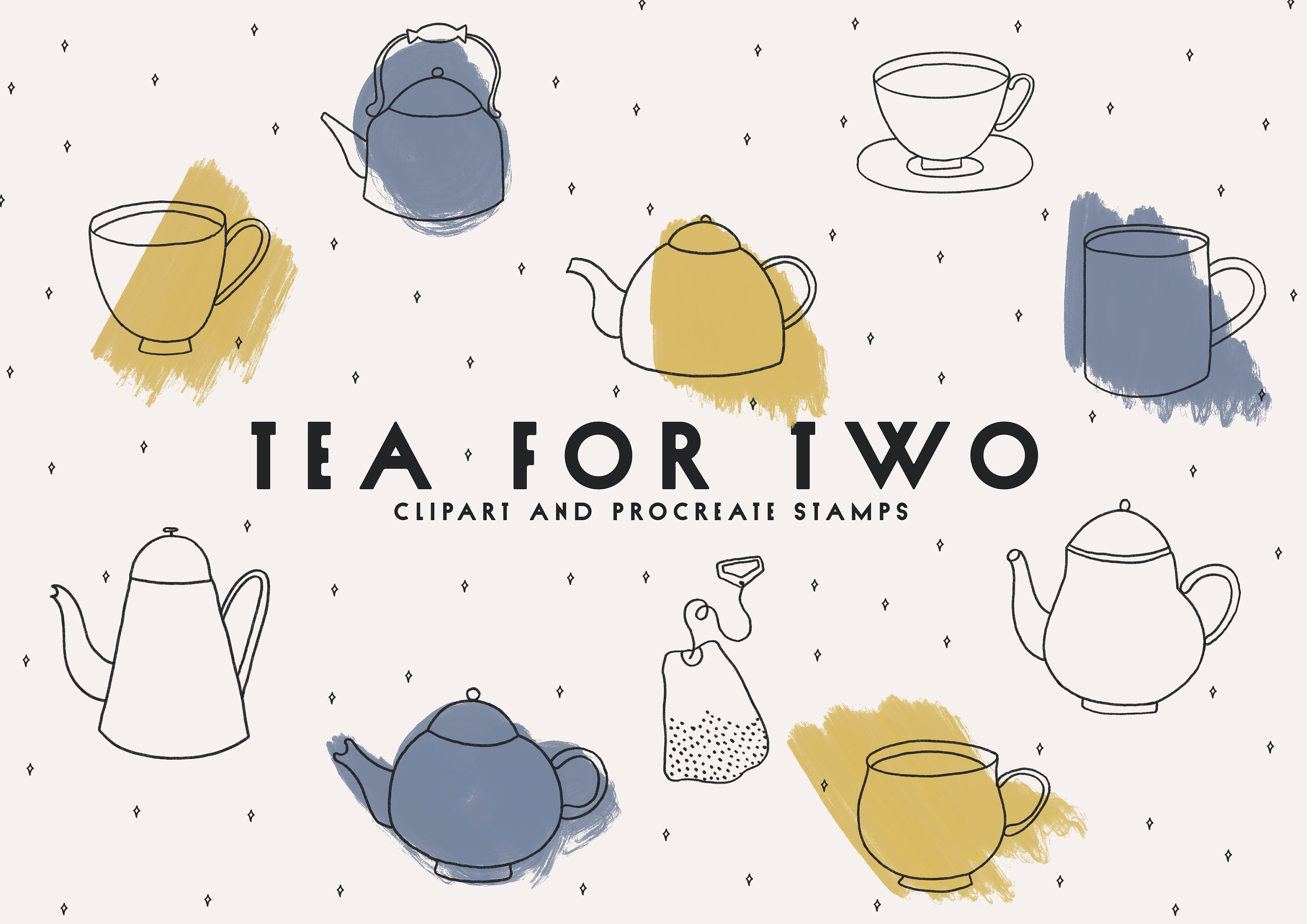 Tea for Two Clipart and Procreate Stamps, Afternoon Tea Collage Kit ...