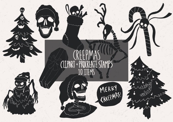 Merry Creepmas Clipart Creepy Christmas Procreate Stamps | Etsy