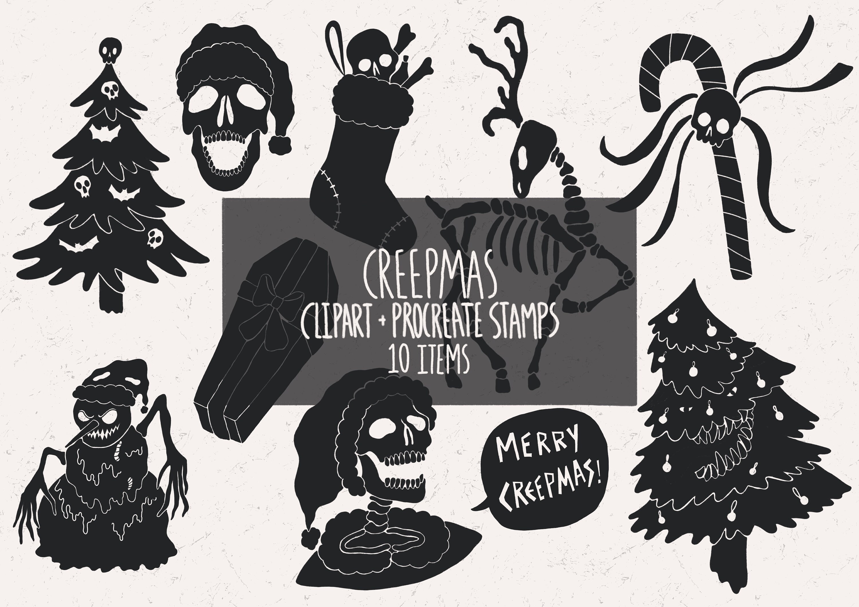 Merry Creepmas Clipart, Creepy Christmas Procreate Stamps, Horror ...