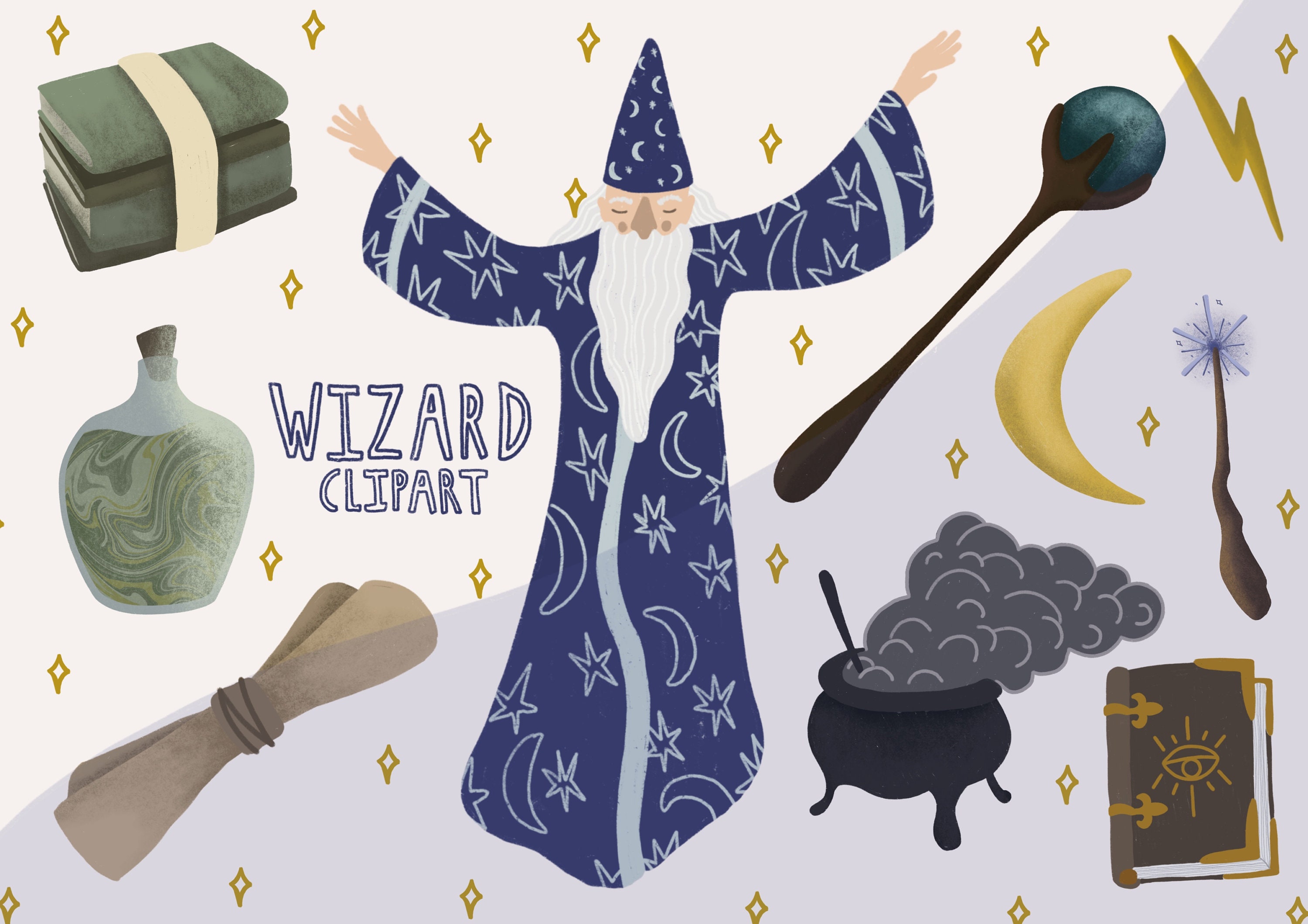 Wizard Clipart Halloween Clip Art Digital Journaling - Etsy