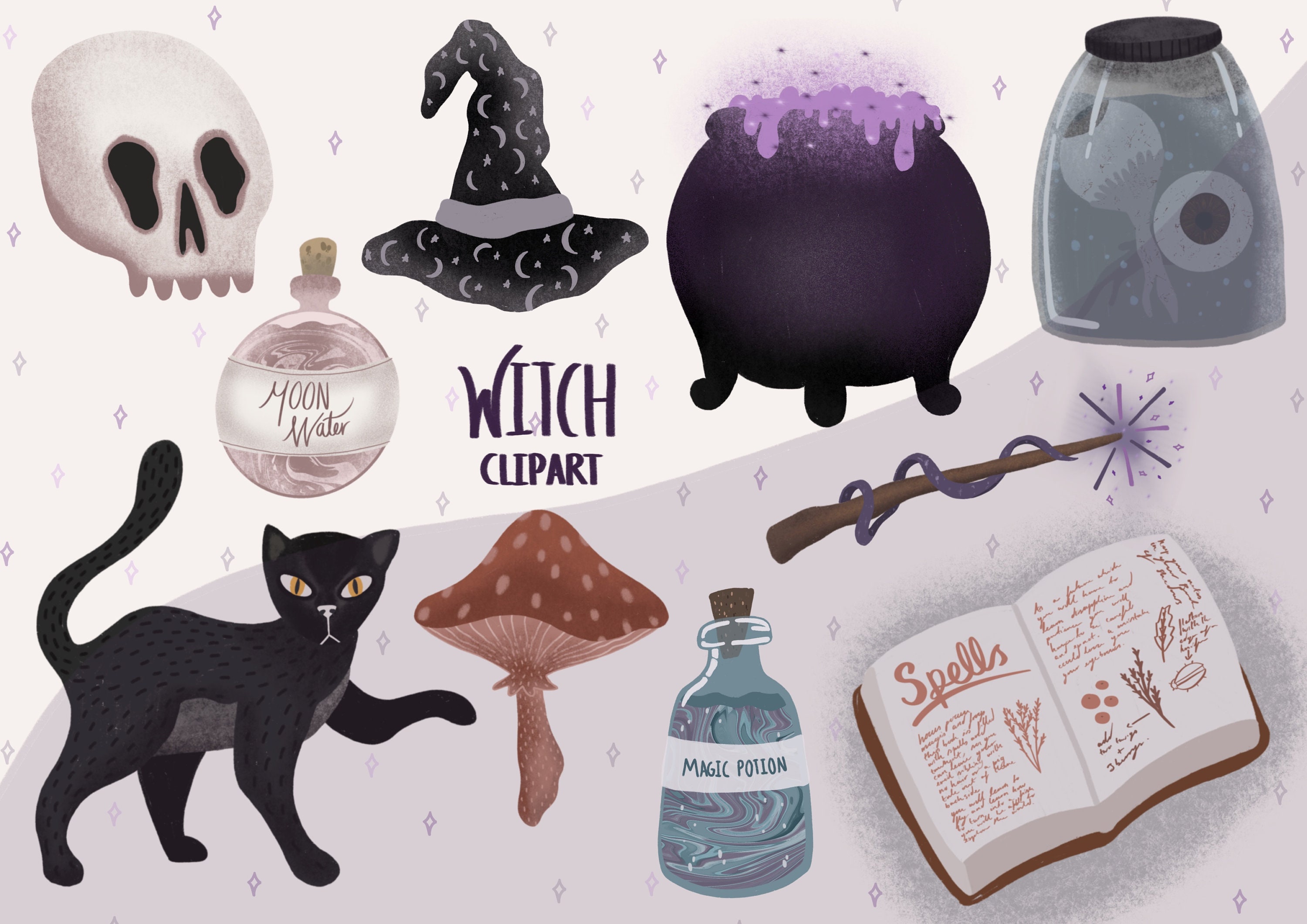 Witch Clipart, Halloween Clip Art, Digital Journal Stickers, Spooky ...