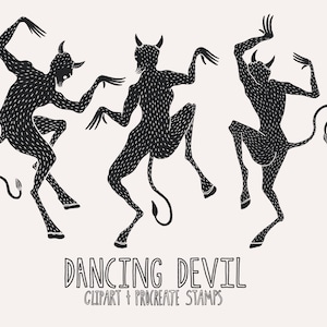 Dancing Devil Clipart and Procreate Stamps . Halloween Clip Art . Witch ...