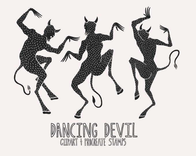 Dancing Devil Clipart and Procreate Stamps . Halloween Clip Art . Witch ...