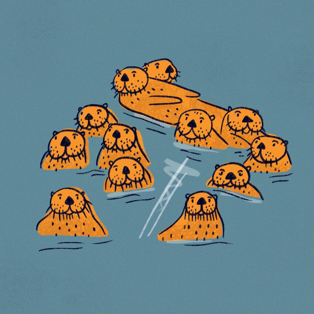 Grumpy Sea Otters Original Print - Etsy