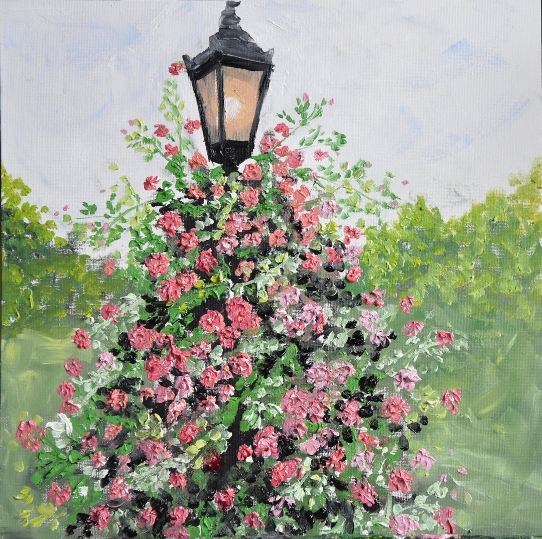 Beautiful Garden Lamppost Original Oil Painting on Canvas Board| Oil on ...