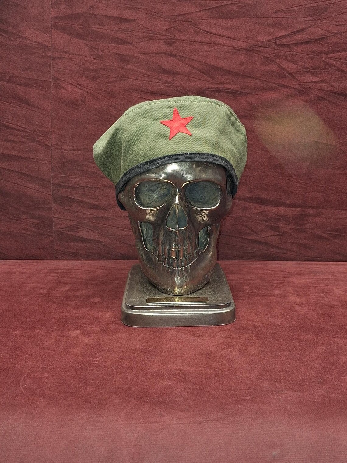 Life-size Bronze Skull Hat Stand - Cold Cast Military Beret Holder With ...