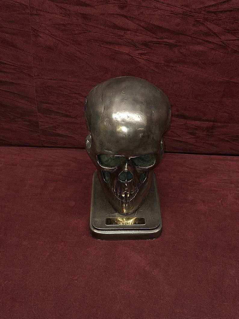 Life-size Bronze Skull Hat Stand - Cold Cast Military Beret Holder With ...