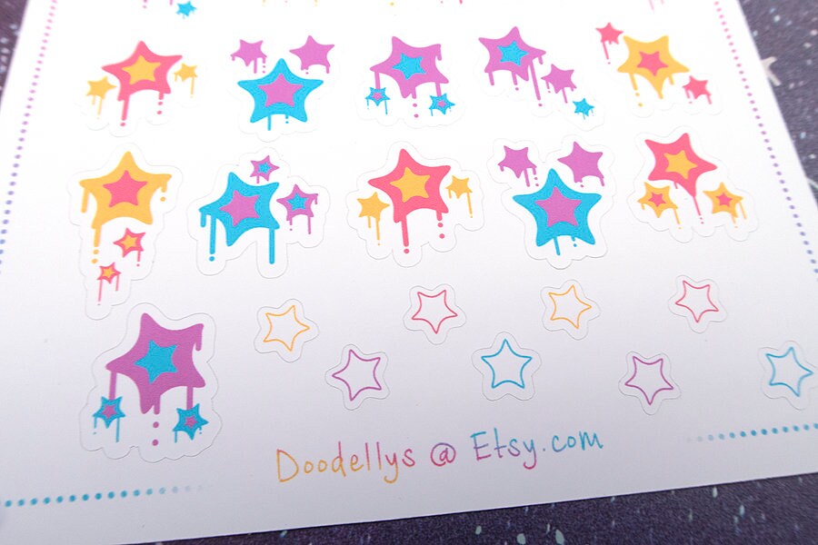 Drippy Stars Sticker Sheet Tiny Celestial Planner Stickers Small ...