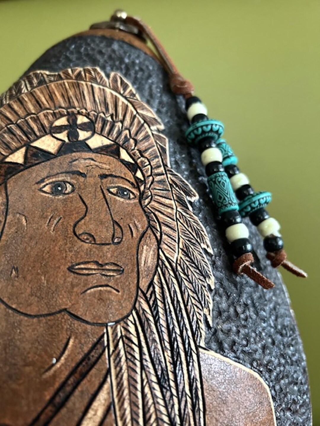 Signed Native American Hand Carved 12" Beaded Kettle Gourd, Indian ...