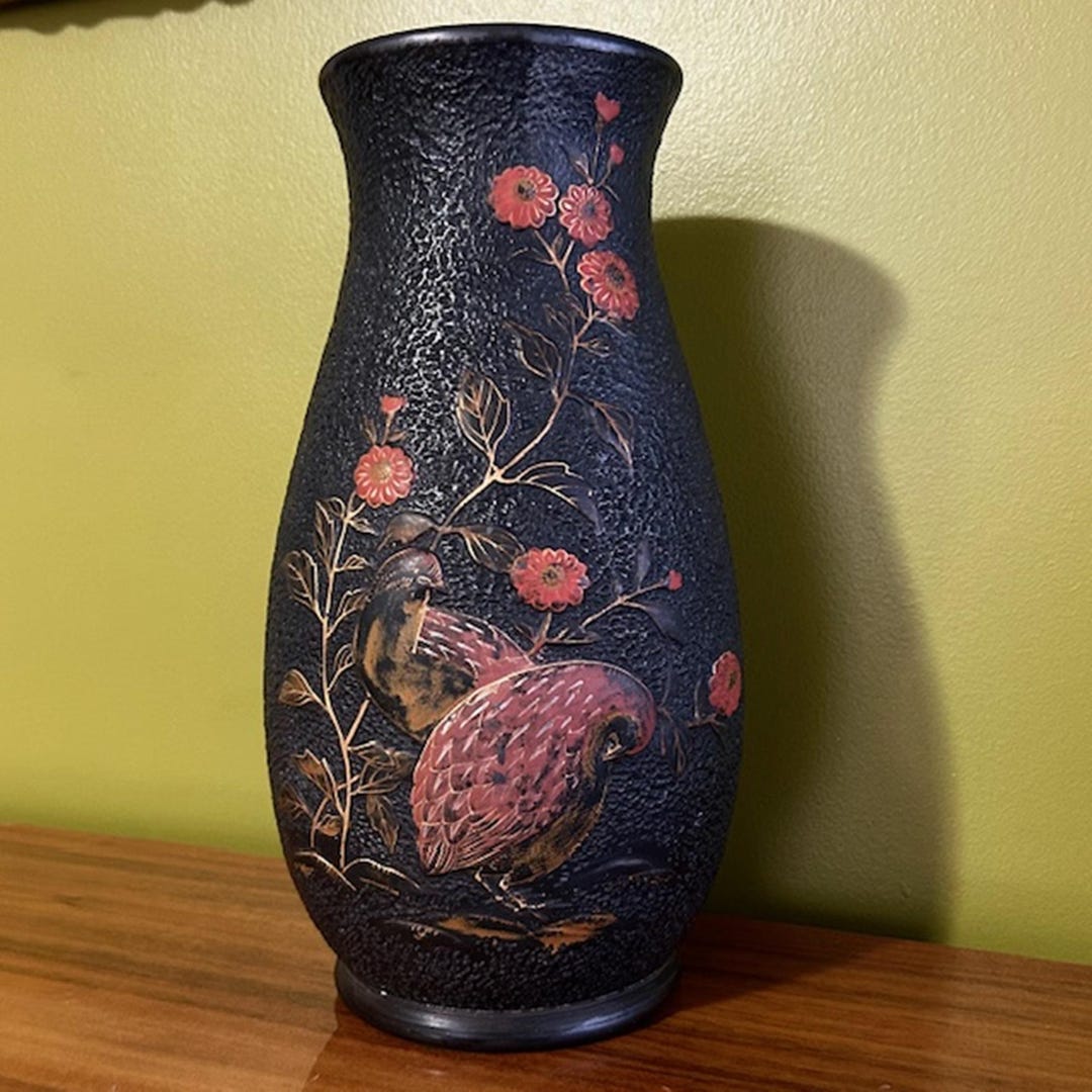 1920's Japanese Tokanabe Pottery Lg 12" Vase With Rare Hand-painted ...