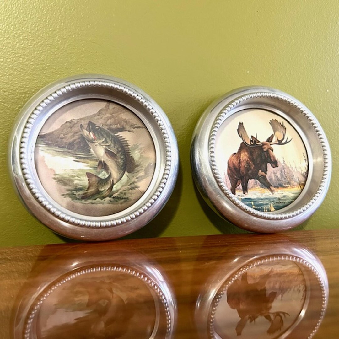 Pair- 1950's Fred Sweney Wildlife Drink Coasters, Bull Moose and ...