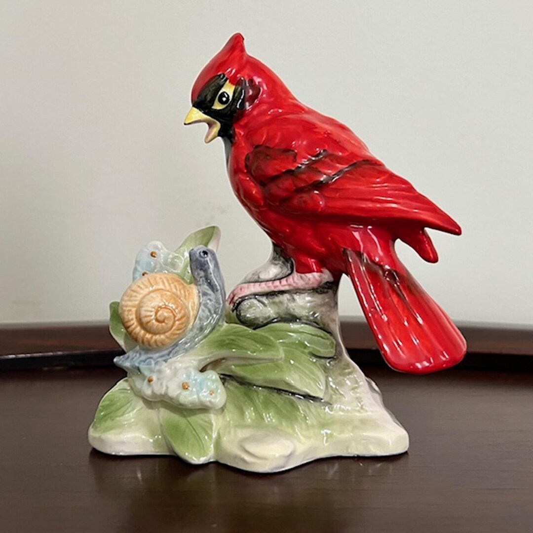 50's Vintage Porcelain Northern Cardinal With Snail Figurine, Made in ...
