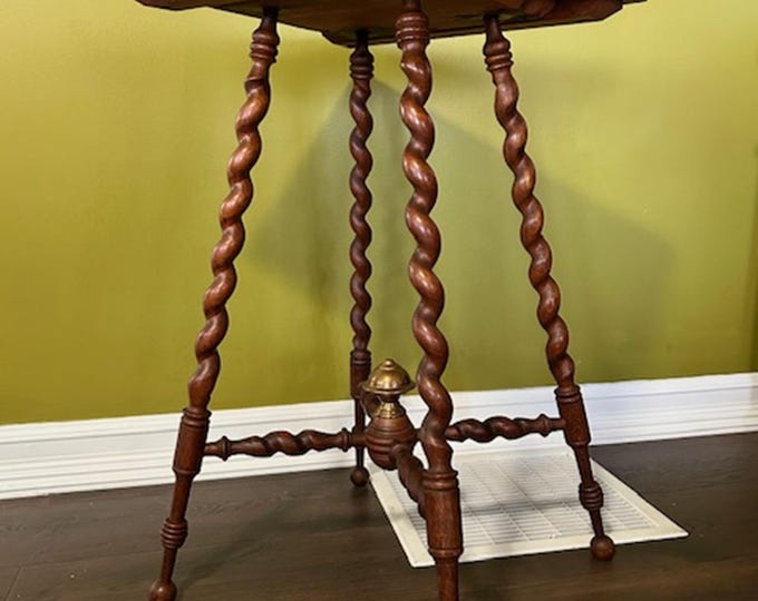 1800's Barley Twist Tiger Oak Side Table, Hand-turned Splay Legs ...