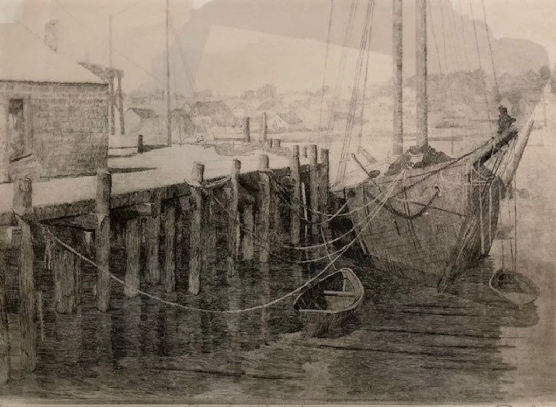 Don Swann (1889-1954) Gloucester Fish Wharf Etching 58/300, Pencil ...