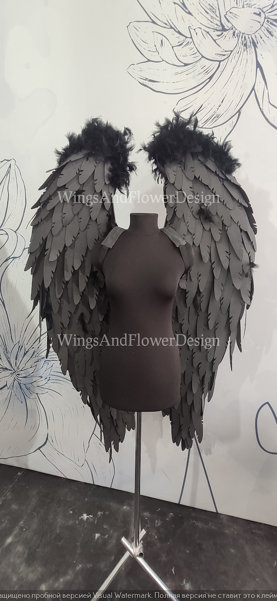 Black Dark Gray Angel Wings Angel Wings Victoria Secret | Etsy