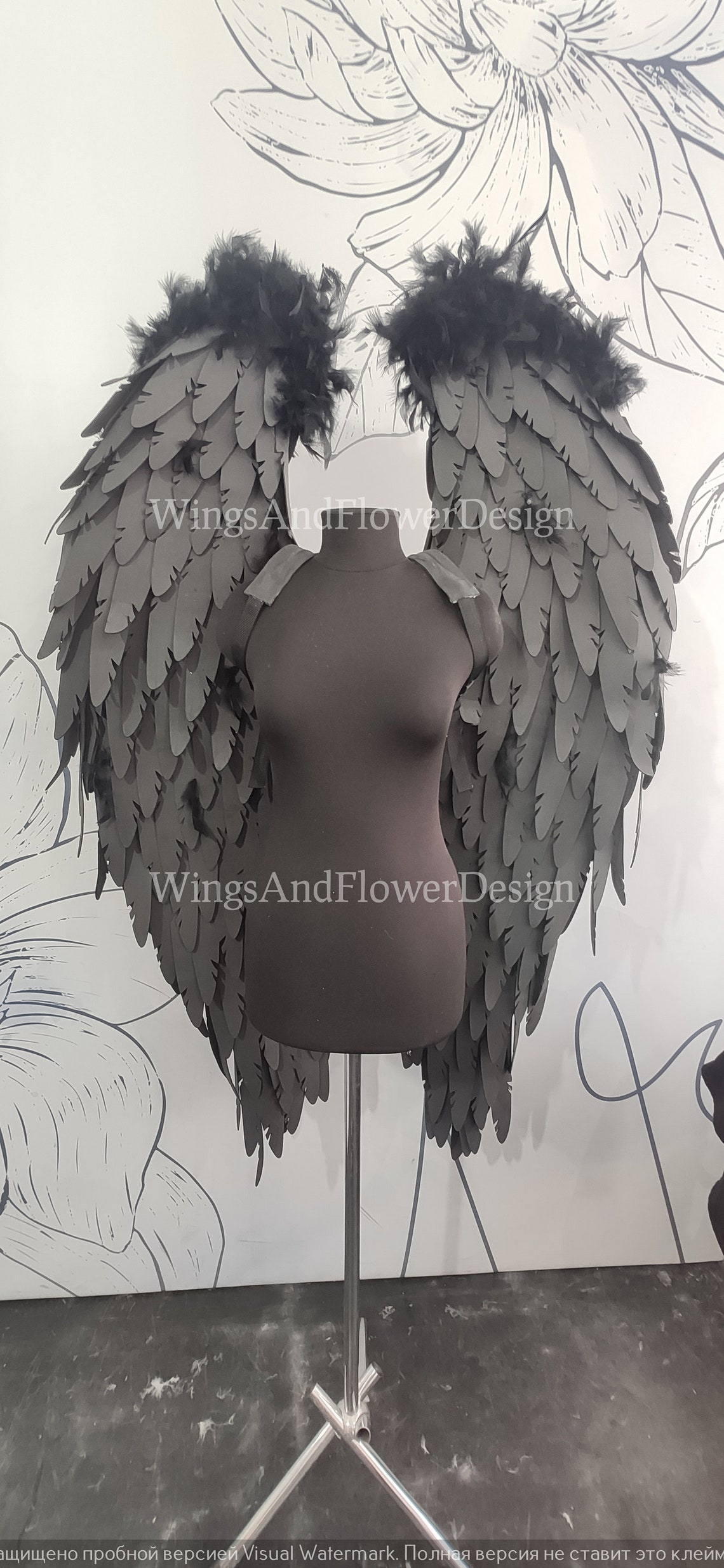Black dark gray angel wings angel wings Victoria secret | Etsy