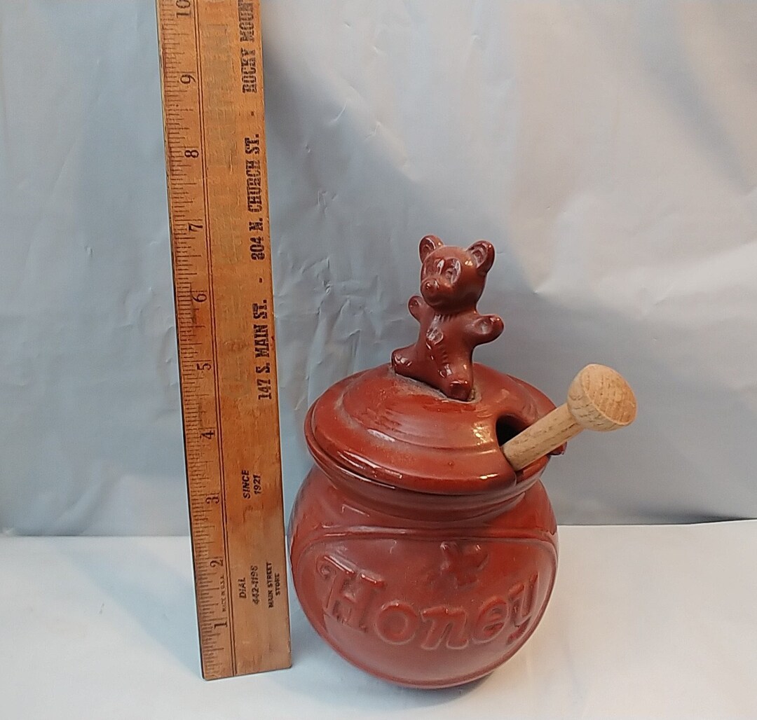 Vintage Sweet Honey Bear Pot With Dipper Red Clay Unknown Maker - Etsy