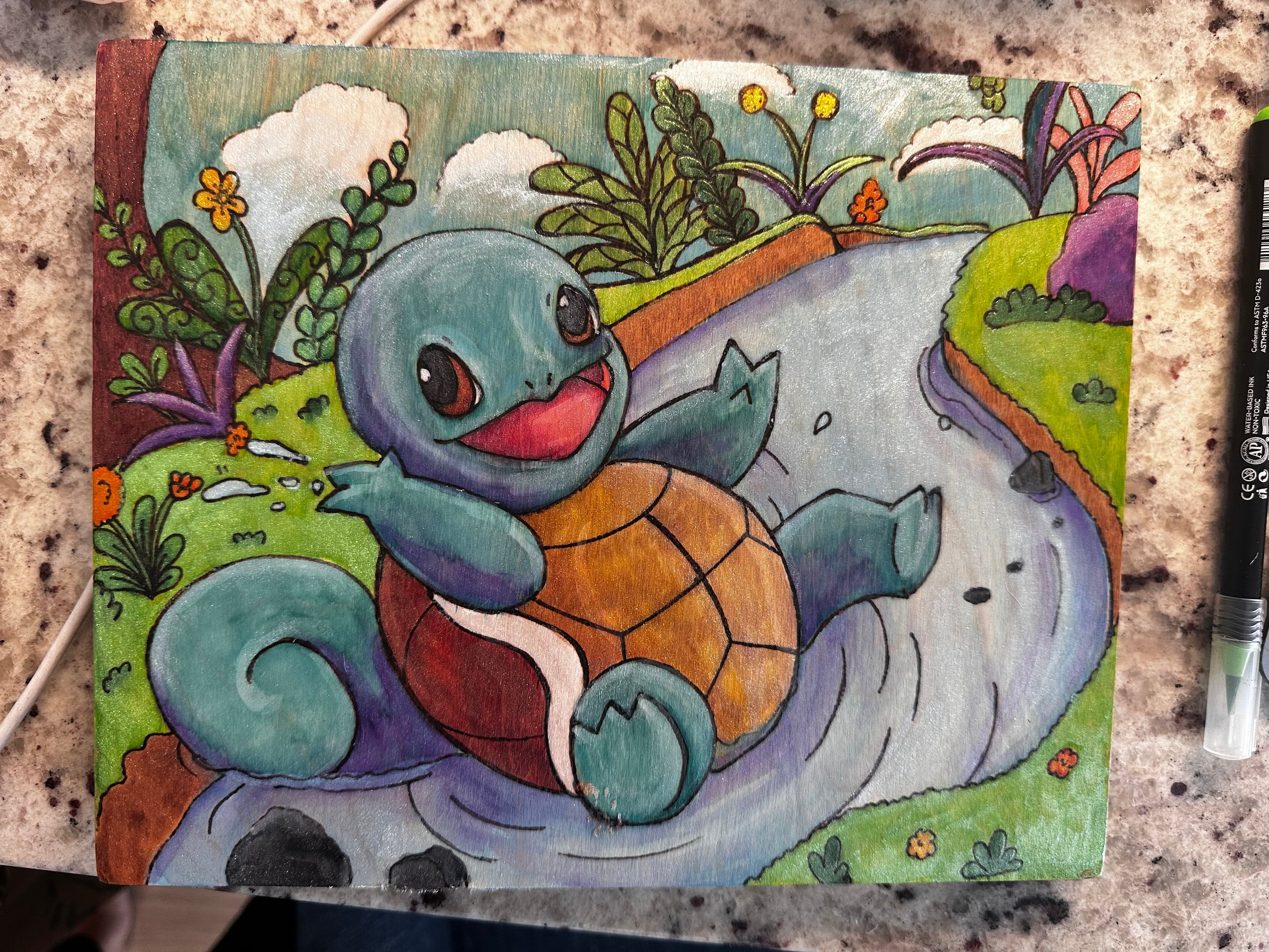 Squirtle Pokémon Fan Art Hand-drawn and Burned Into Wood, Painted With ...