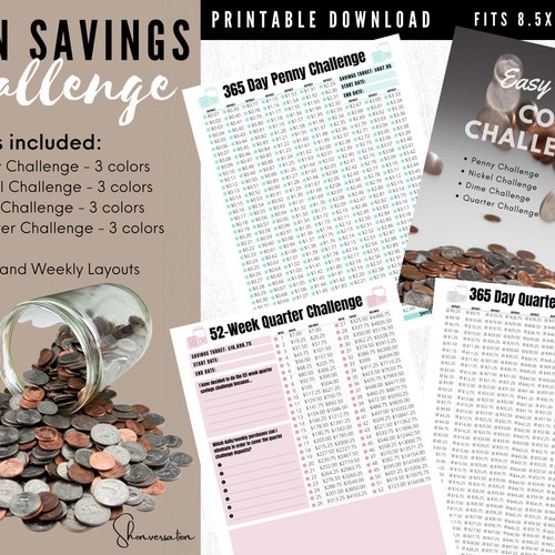 365 Day Nickel Savings Challenge 52 Week 1 Year Money - Etsy