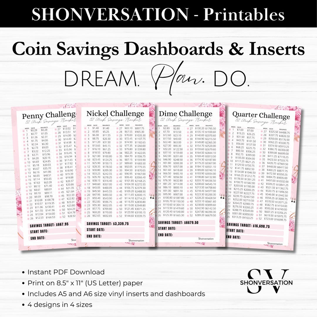 Printable A5 A6 Savings Challenge Dashboards and Vinyl Cash Envelope ...
