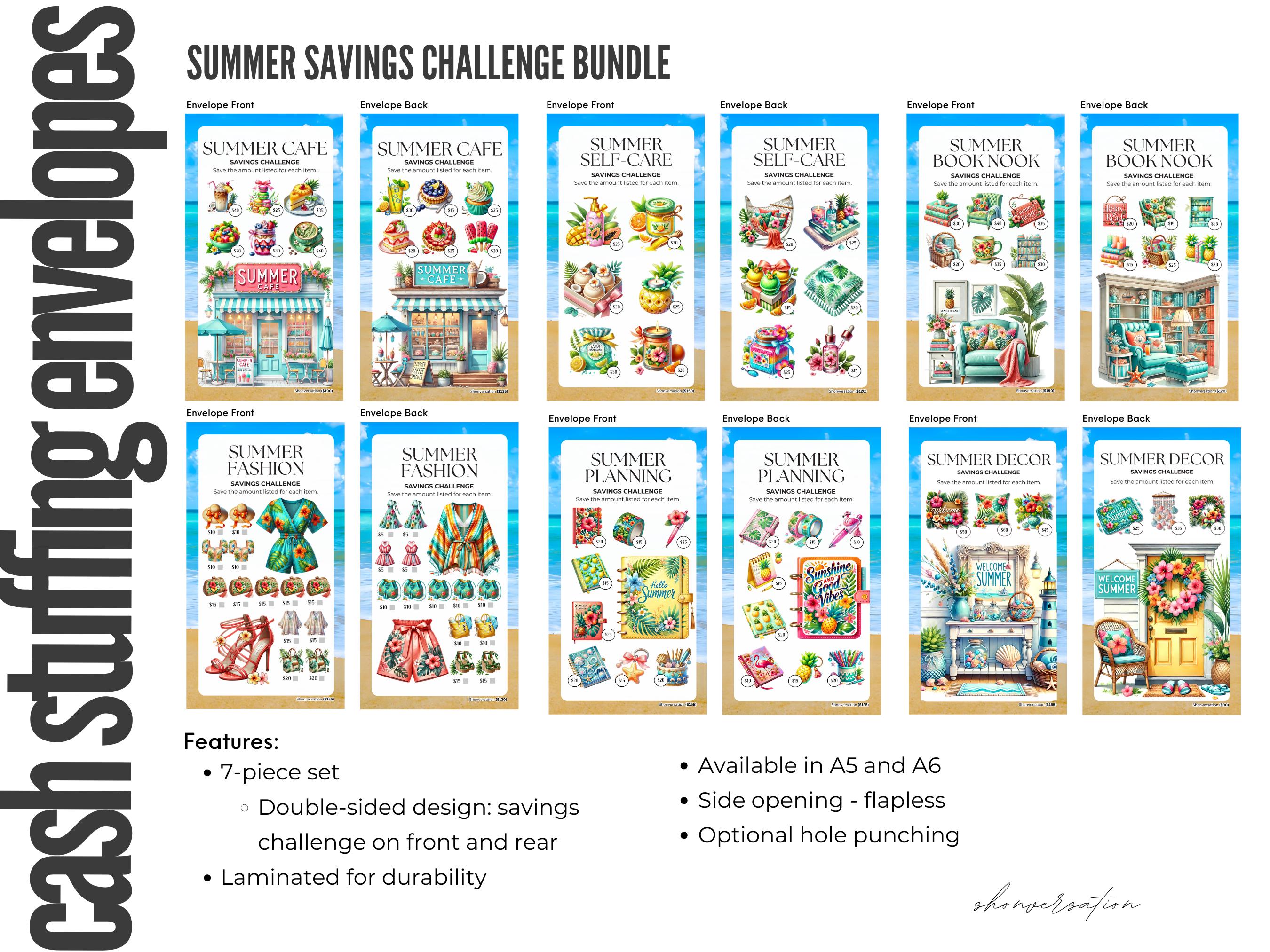 Summer Savings Challenge 7pc, Laminated & Reusable Sinking Funds ...