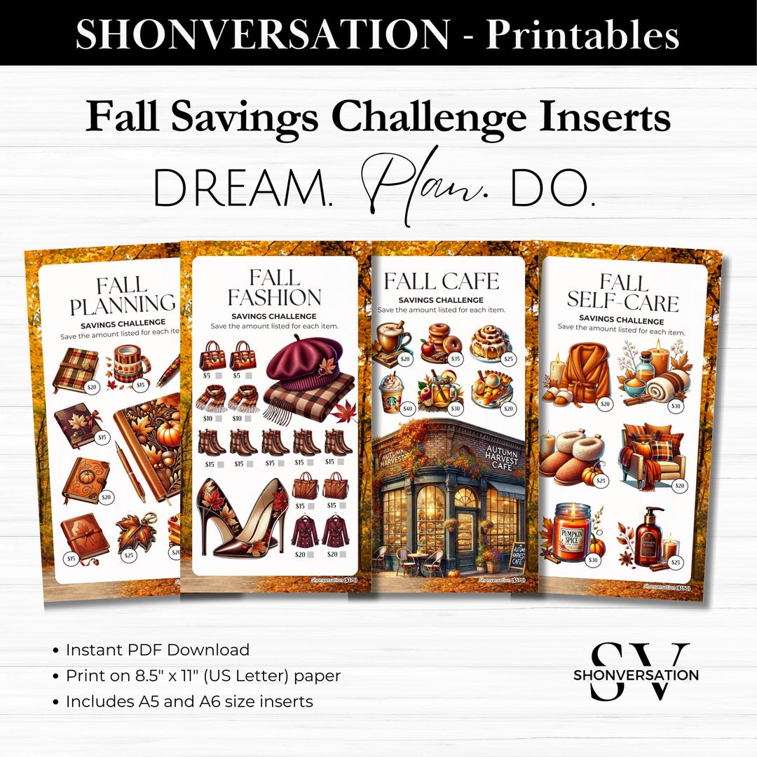 Printable A6 A5 Fall Savings Challenge, 4 Sizes, 6-ring Binders or ...