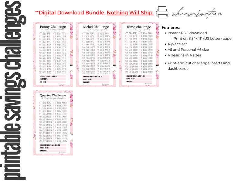 Printable A5 A6 Savings Challenge Dashboards and Vinyl Cash Envelope ...