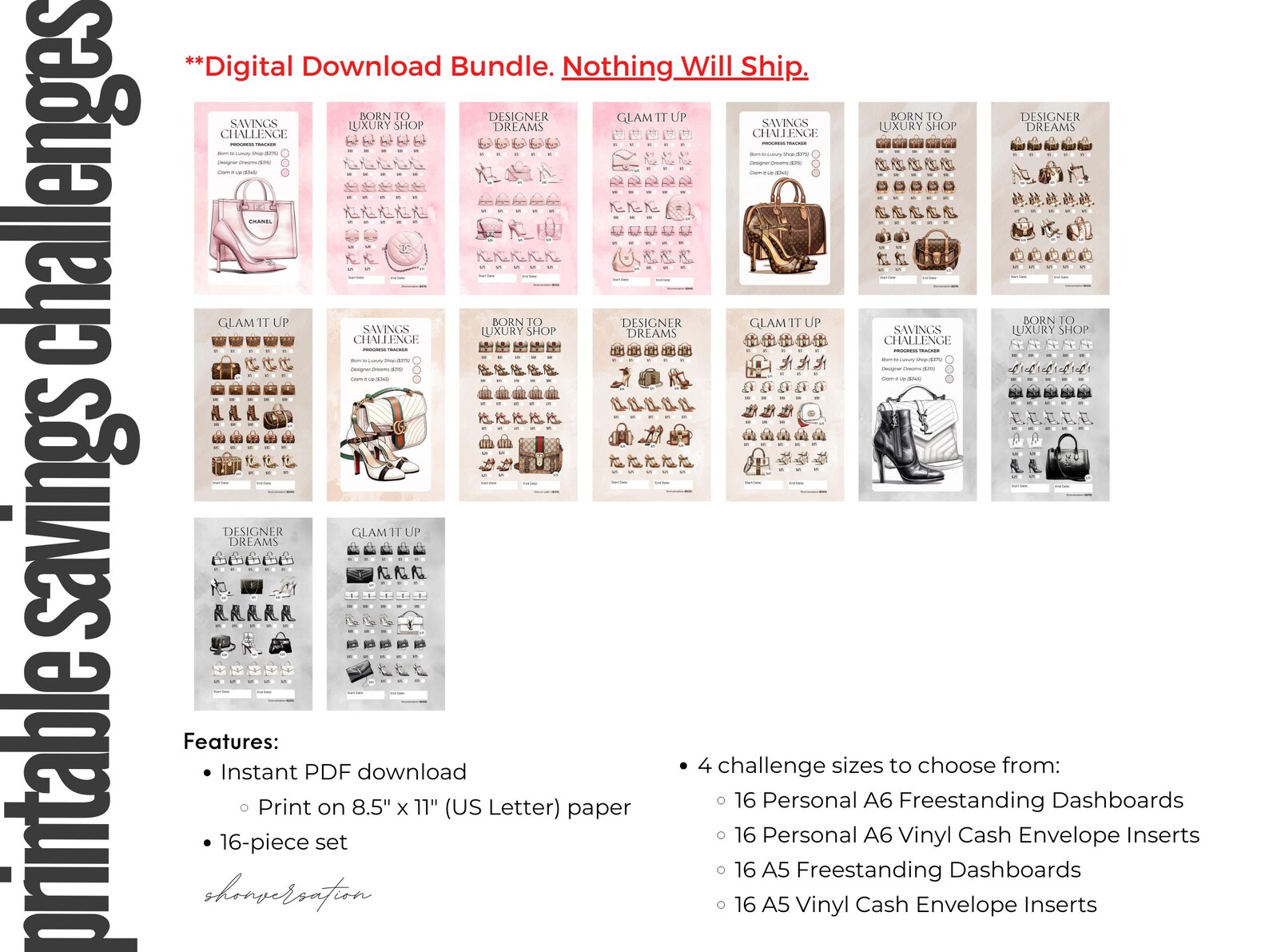 Printable 16pc A5 A6 Luxury Savings Challenge by Shonversation, 4 Size ...