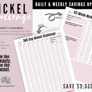 365 Day Nickel Savings Challenge, 52 Week 1 Year Money Challenge With ...